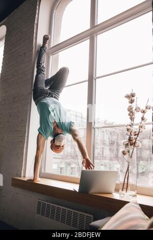 Coronavirus, pandemic and lifestyle concept. Man in face mask showing ...