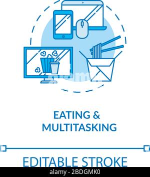 Mindless eating concept icon. Unhealthy nutrition, overeating idea thin ...