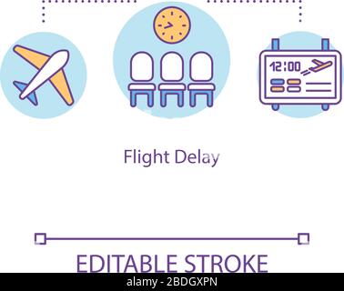 Flight delay concept icon. Airline company, airport problem idea thin ...