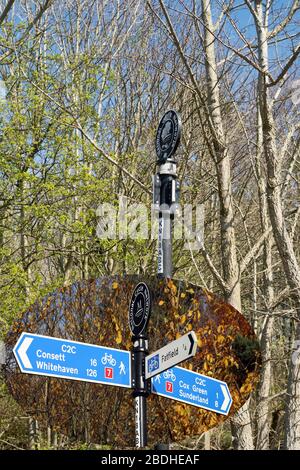 Vandalised direction signpost on the coast to coast C2C cycle route in ...