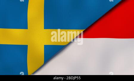Two states flags of Indonesia and Sweden. High quality business ...