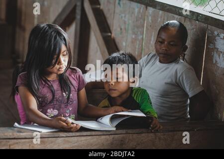 Indigenous kids learning, Shiwiar Territory, Ecuador Stock Photo - Alamy