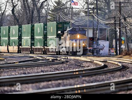 Container trains at railroad junction Stock Photo - Alamy