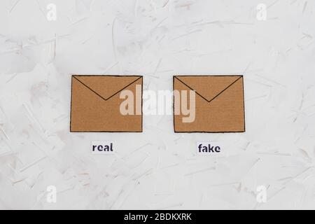 trust-wrothy vs fake emails or online scams concept, email envelop ...