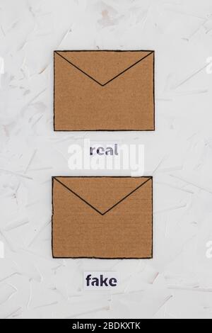 trust-wrothy vs fake emails or online scams concept, email envelop ...