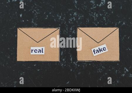 trust-wrothy vs fake emails or online scams concept, email envelop ...