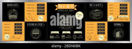 Burger bar menu template - price list/ ordering board/ banner (burgers ...