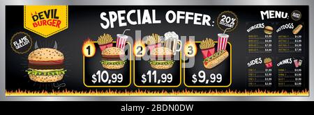 Devil burger - restaurant menu card/ template - (burgers, french fries ...