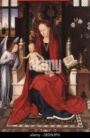 'Memling Virgin Enthroned with Child and Angel' is a religious painting ...