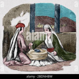 Rotary hand quern for grinding corn - Palestine Stock Photo - Alamy
