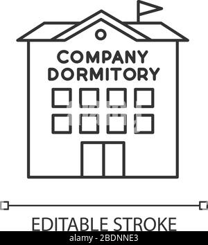 Dormitory pixel perfect linear icon. Students residence hall ...