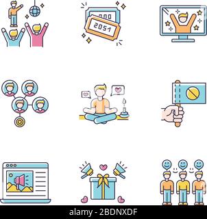 filled blogger and influencer icon set. contain flat video, sport shoe ...