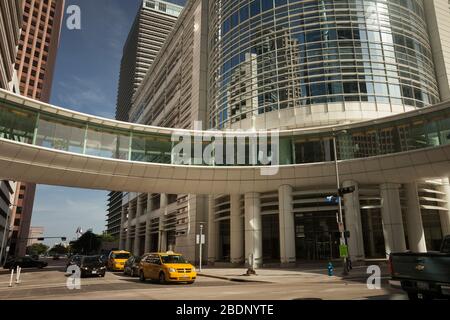 Modern circular pedestrian skywalk - Chevron building in downtown ...