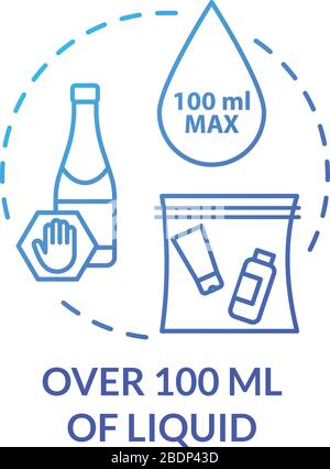 Over 100 ml of liquid concept icon. Airplane passenger hand luggage ...