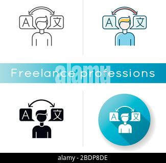 Interpretation icon Black line art vector in black and white outline ...