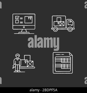 Storekeeper chalk white icon on black background. Warehouse worker ...