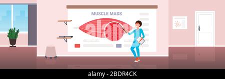 doctor explaining anatomy of human muscles presentation on computer ...