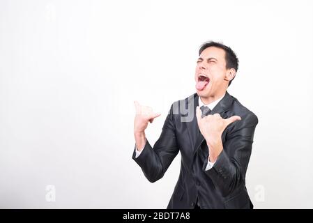 Rocker man in suit. White background, Medium shot Stock Photo - Alamy