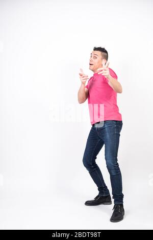 Silly man. White background, full body Stock Photo - Alamy