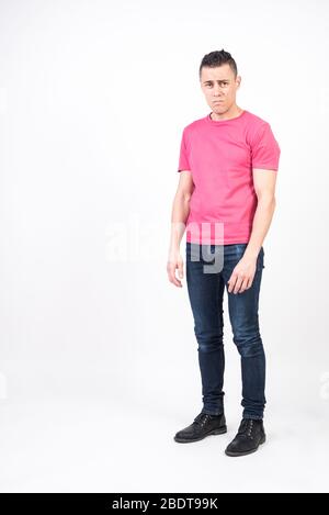 Sad man. White background, full body Stock Photo - Alamy