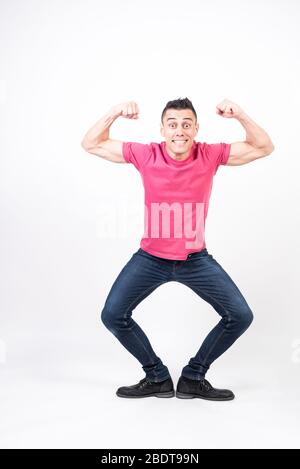 Silly man. White background, full body Stock Photo - Alamy
