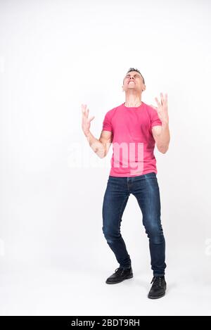 hysterical man White background, full body Stock Photo - Alamy