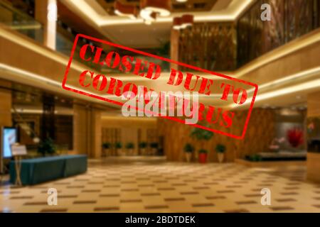 Defocused view of interior of an upmarket hotel reception or hall ...