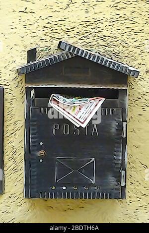 Vintage retro mailbox photographed with subsequent artwork in the style ...