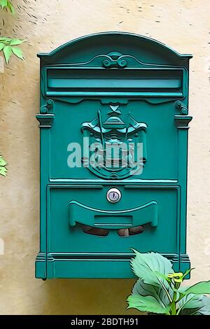 Vintage retro mailbox photographed with subsequent artwork in the style ...