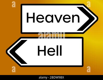 A graphic illlustration of two British road signs pointing to Heaven or ...