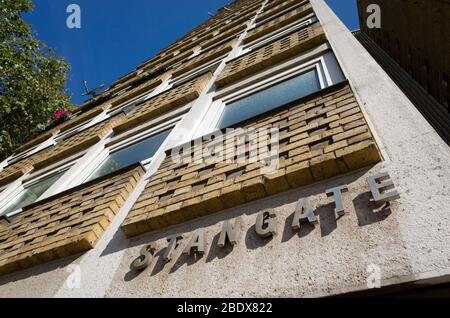 Steep angle of Stangate House high rise residential 1950s tower block ...