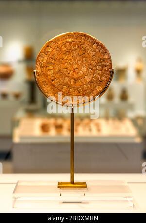 CRETE The Phaistos disc in Heraklion Museum. Photo: Tony Gale Stock ...