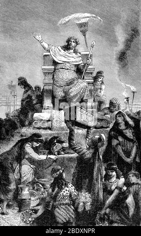 Croesus, king of Lydia, on the pyre, Greek vase painting Stock Photo ...