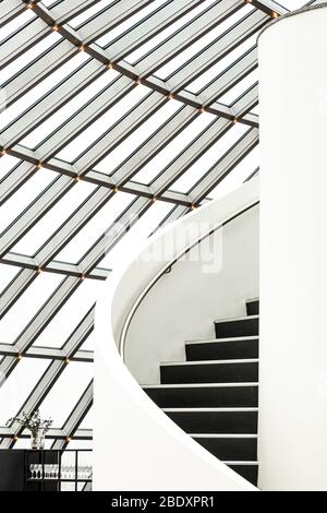 A spiral staircase at Perlan – the Pearl – a museum and rotating glass ...