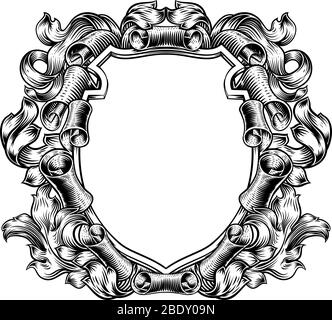 Crest Banner Border Scroll Heraldic Woodcut Frame Stock Vector Image ...