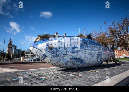 Famous fish statue in Belfast, Northern Ireland, UK Stock Photo - Alamy