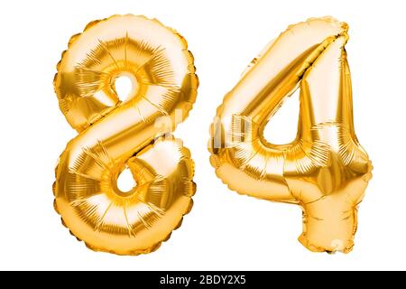 Golden number eighty-four (84 years) on white background with pattern ...