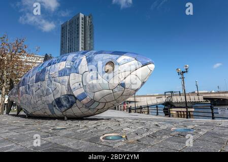 Famous fish statue in Belfast, Northern Ireland, UK Stock Photo - Alamy