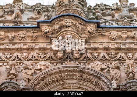 Plateresque style exterior facade of University of Salamanca. From ...