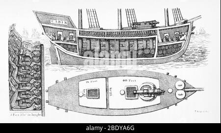 Slave ship diagram showing how African slaves were arranged and ...