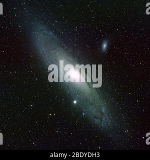 Andromeda Galaxy (M31) and its satellite galaxies (M32 and M110) in Andromeda constellation ...