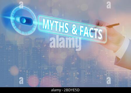 Text sign showing Myths And Facts. Business photo showcasing usually ...