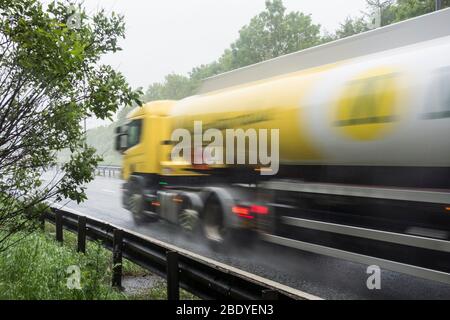 Morrisons petrol tanker, lorry, truck in heavy rain on A19 dual ...