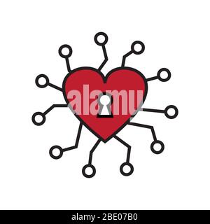 Cyber Security Heart shape red Padlock vector icon Stock Vector Image ...