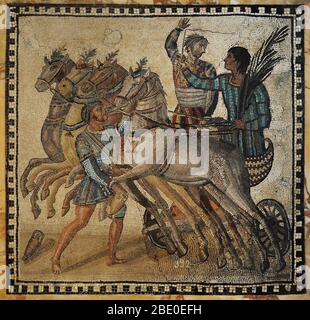 Roman mosaic depicting a quadriga of the factio russata Stock Photo - Alamy
