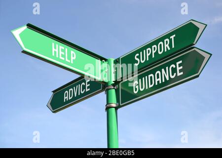 Help, support, advice, guidance signpost Stock Photo - Alamy