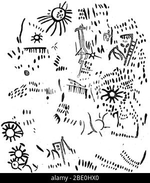 Neolithic representation of solar symbols, Spain. The Neolithic Era or ...