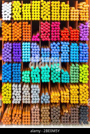 Colorful chalks stick. Chalk heap for drawing on the street. Hobby and ...
