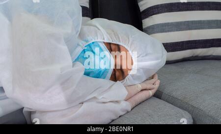 Blue sleep mask on gray background, space for text Stock Photo - Alamy