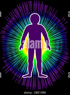 The aura of the body. Rainbow color marked layers of the male body ...
